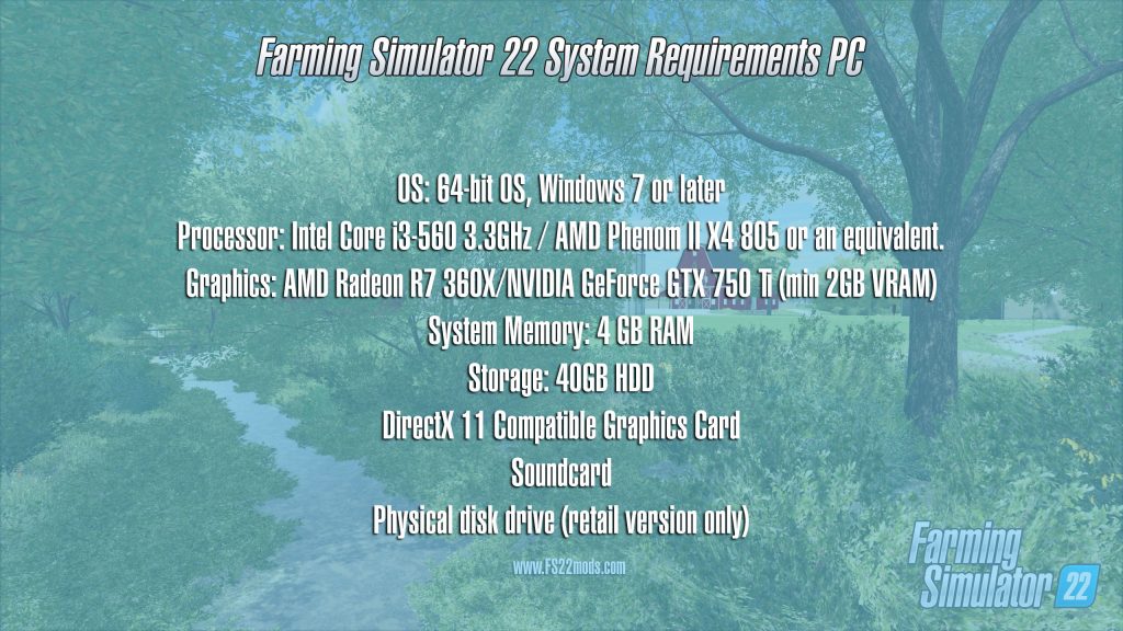 Farming Simulator 22 System Requirements PC | MAC