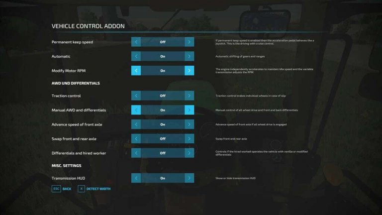 Vehicle Control Addon v1.2.0.0 - FS25 / FS22 Mod