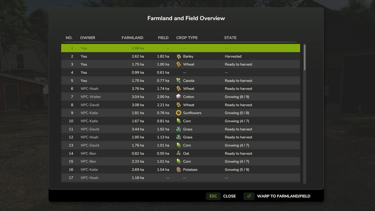 Farmland Overview V1.0.2.0 - FS25 / FS22 Mod