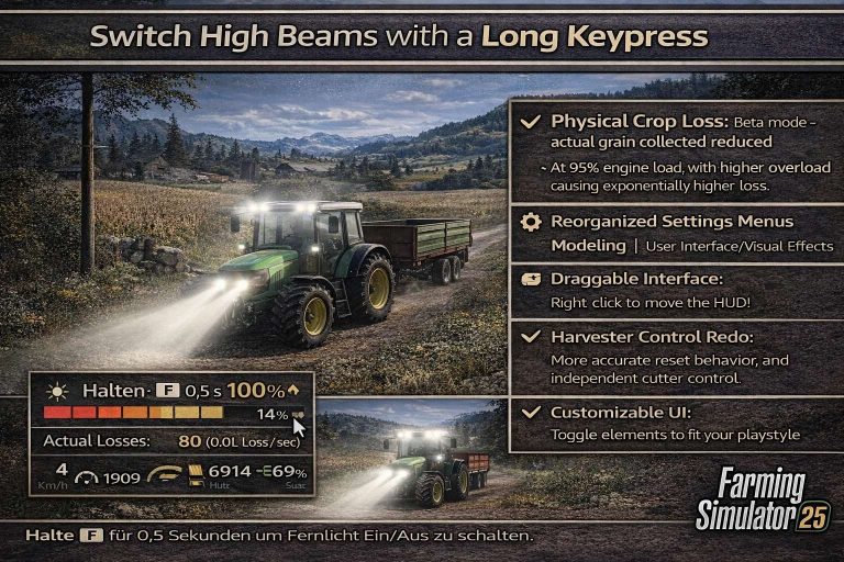 High beam via long button press v1.0.0.0 - FS25 / FS22 Mod