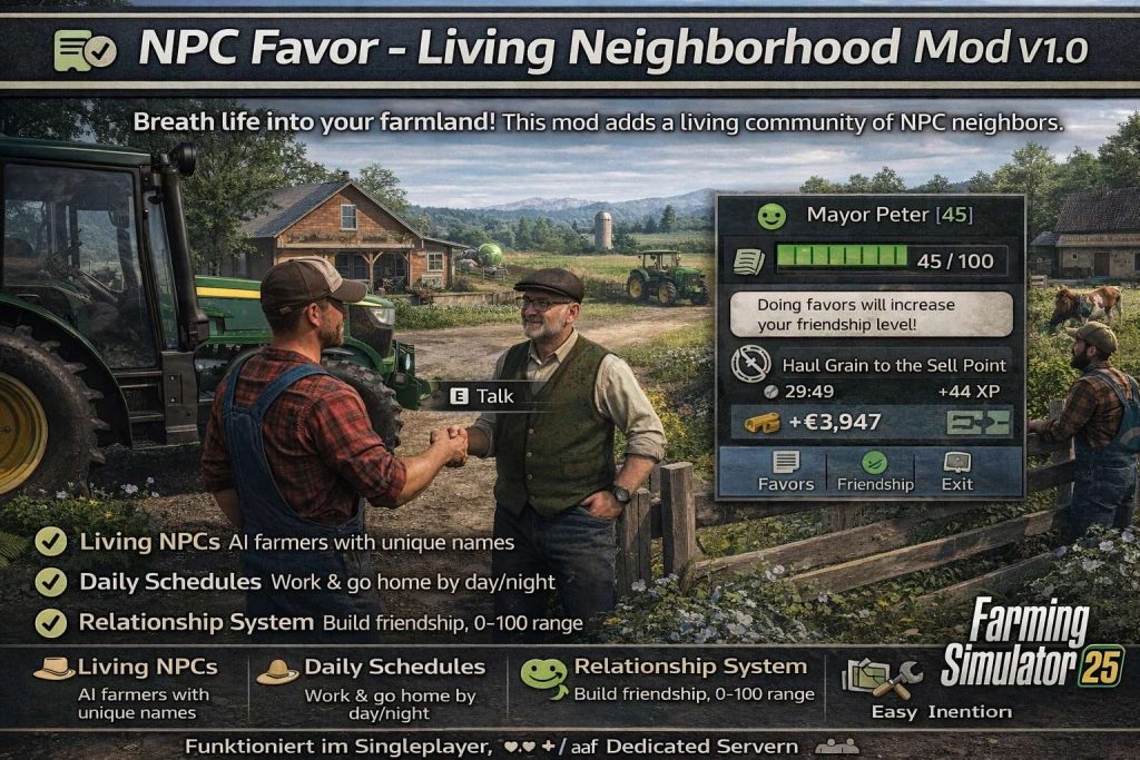NPC Favor Living Neighborhood Mod v1.0.0.0 - FS25 / FS22 Mod