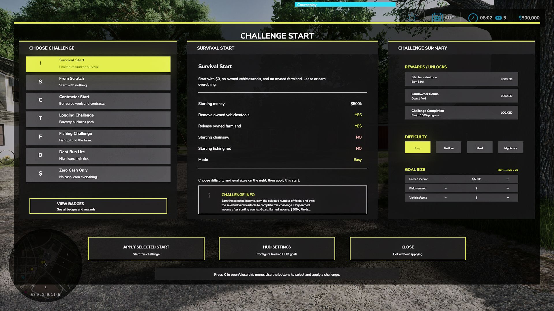Challenge Start BETA 2 v1.0.0.0 - FS25 / FS22 Mod