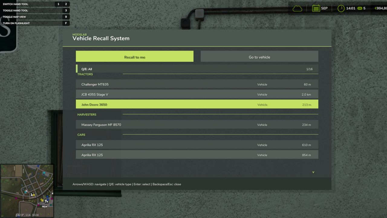 Vehicle Recall System V1.0.0.4 - FS25 / FS22 Mod