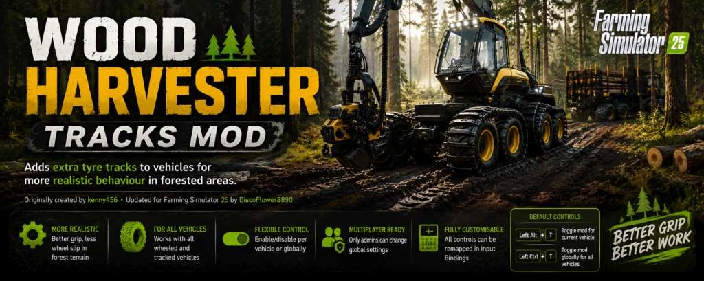 Wood Harvester Tracks V1.0.3.0 - FS25 / FS22 Mod