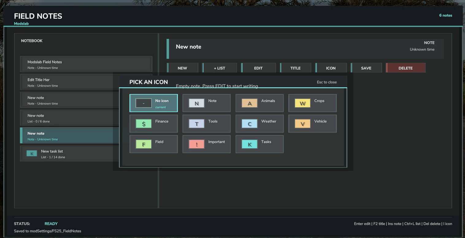 Field Notes v2.0.0.0 - FS25 / FS22 Mod