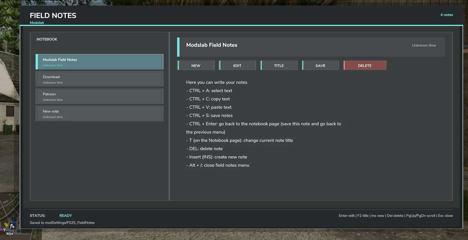 Field Notes v2.0.0.0 - FS25 / FS22 Mod