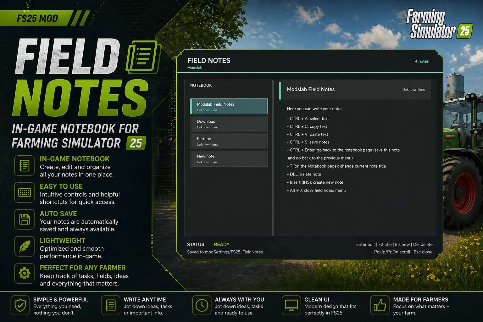 Field Notes v2.0.0.0 - FS25 / FS22 Mod